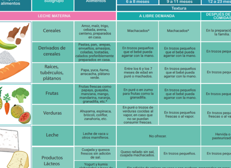 Alimentación balanceada para bebés: tabla de alimentos 0-12 meses